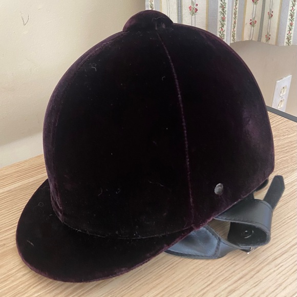 Other | Vintage Equestrian Velvet Riding Helmet Leather Chin Strap 198s ...